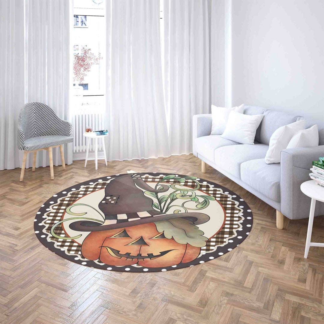 Spooky Halloween Round Rug, Pumpkin Witch Carpet, Scary Home Decor ...