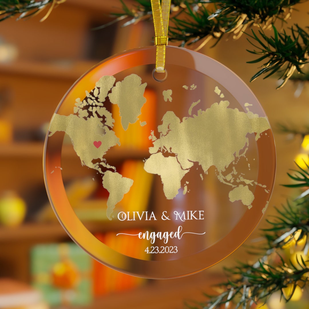 Personalized Engaged Ornament, World Map, Custom Location, Engagement ...