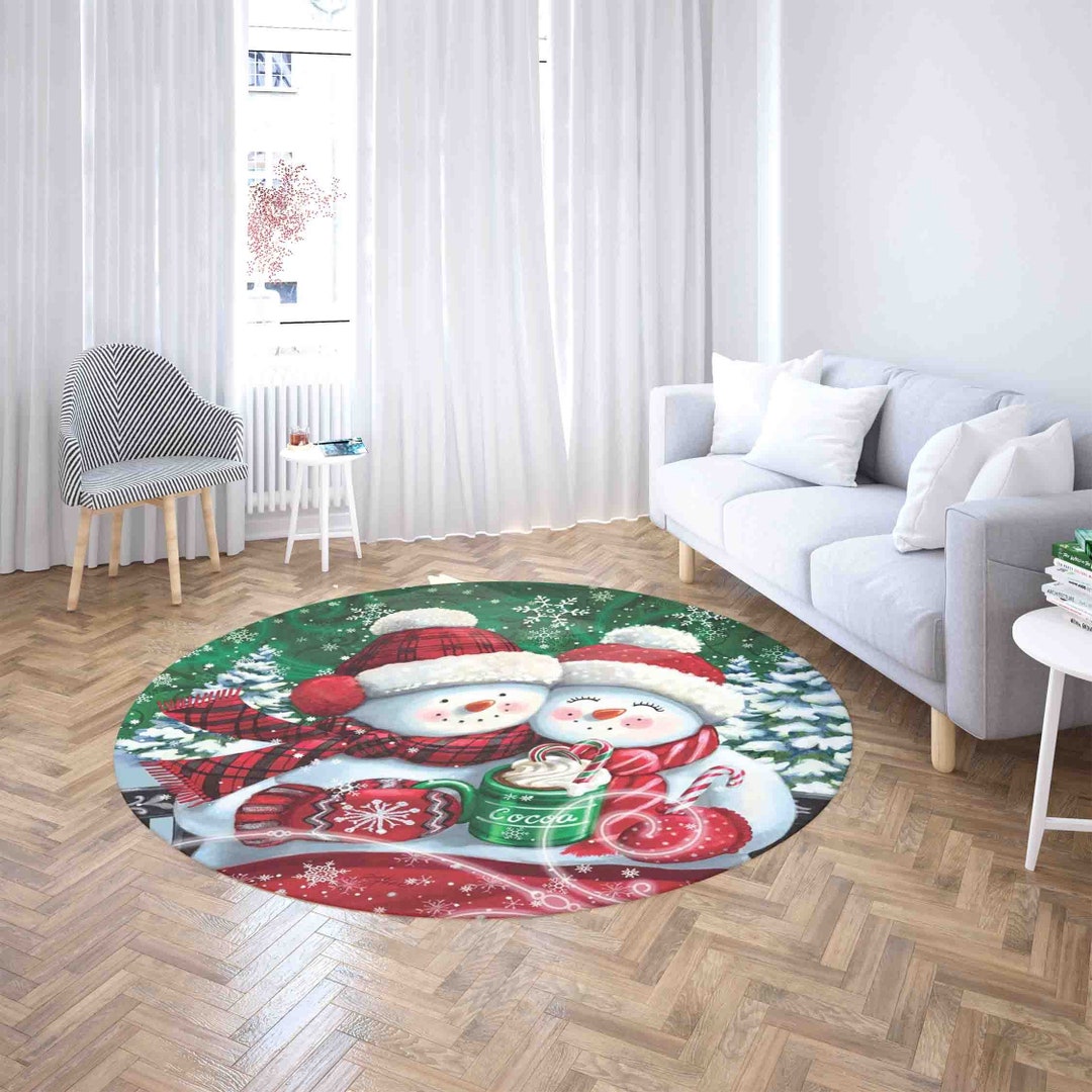 Winter Snowman Couple Carpet Rug, Christmas Snow Mat, Xmas Home Decor ...