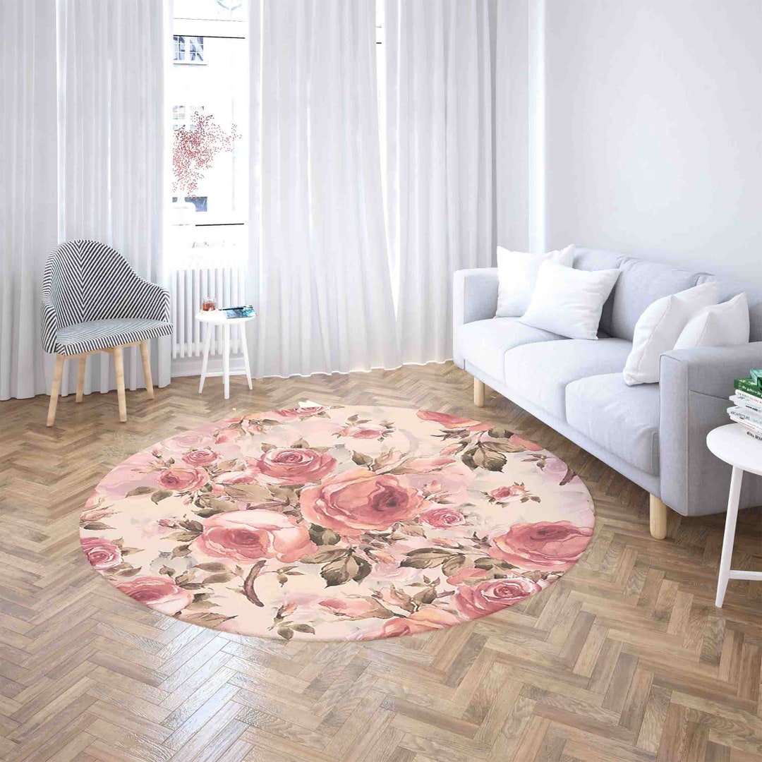 Vintage Rose Carpet, Spring Floral Round Rug, Cottagecore Home Decor ...
