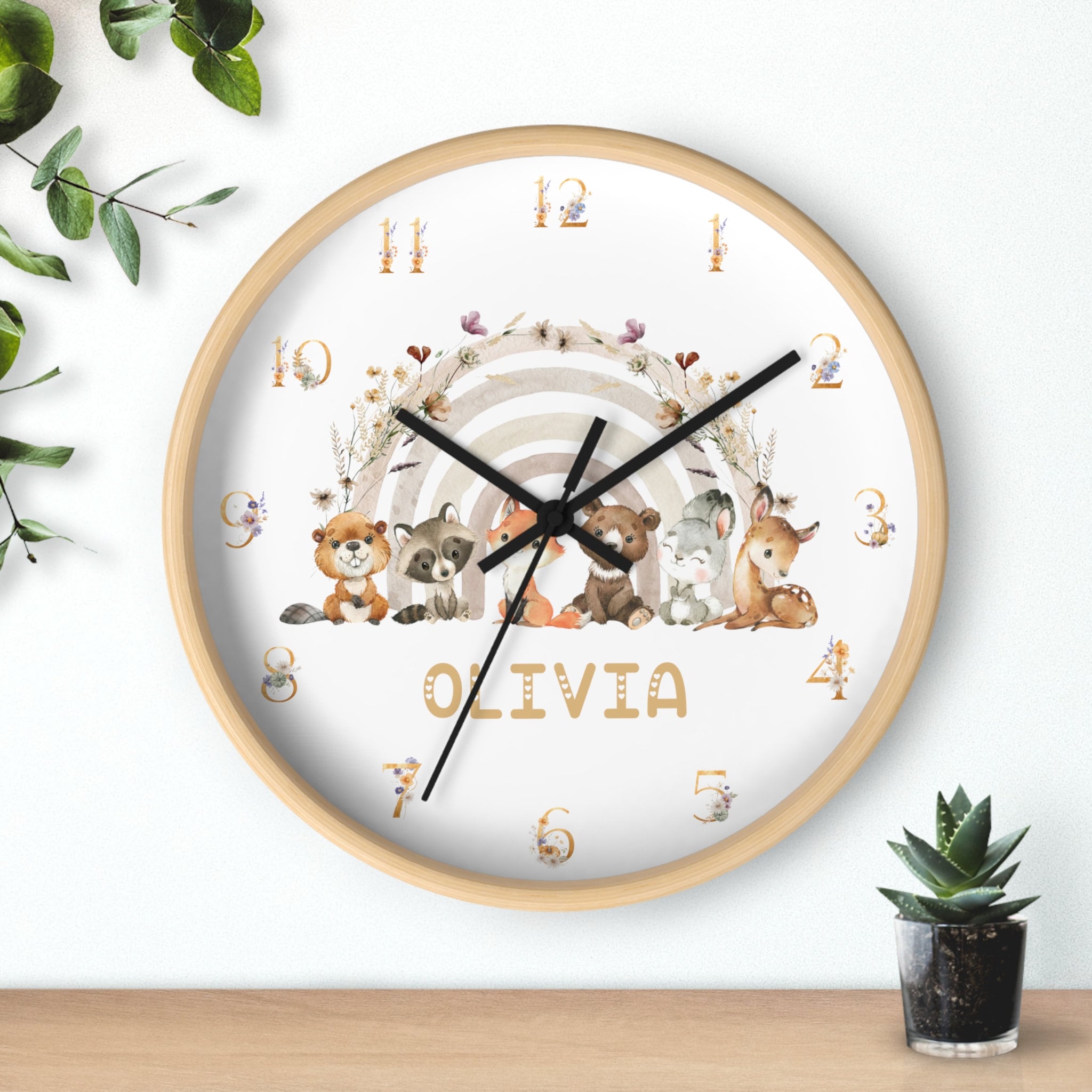 Woodland Animals Nursery Clock, Personalized Rainbow Decor - Etsy