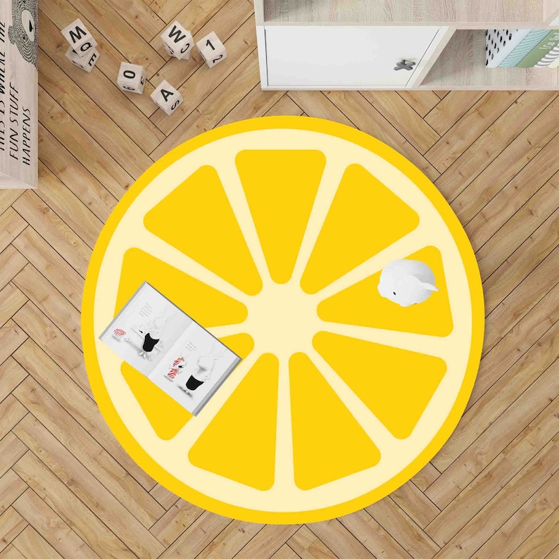 Lemon Slice Rug, Yellow Fruits Carpet, Fruit Lover Gift, Fun Food Home ...