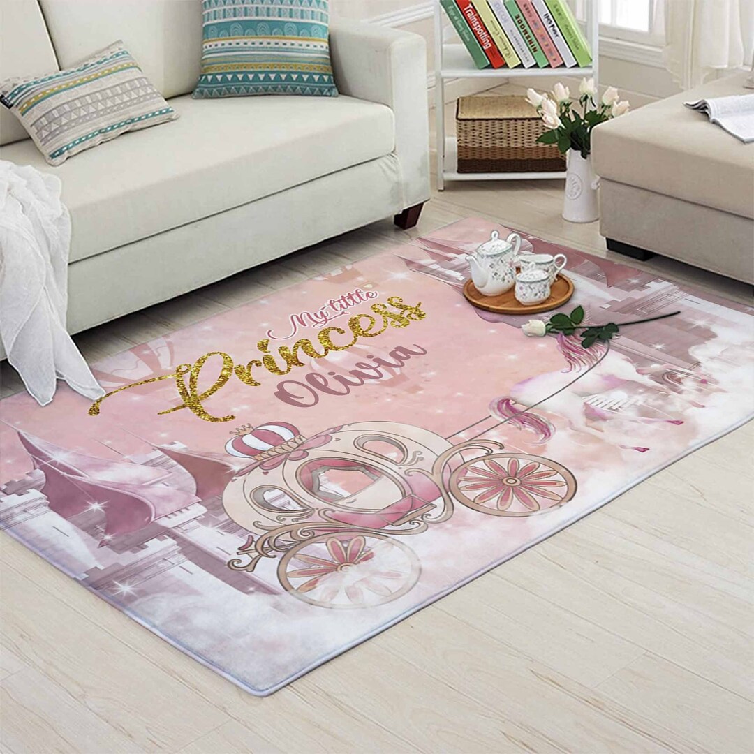 My Little Princess Rug, Castle Unicorn Carriage Nursery Carpet ...