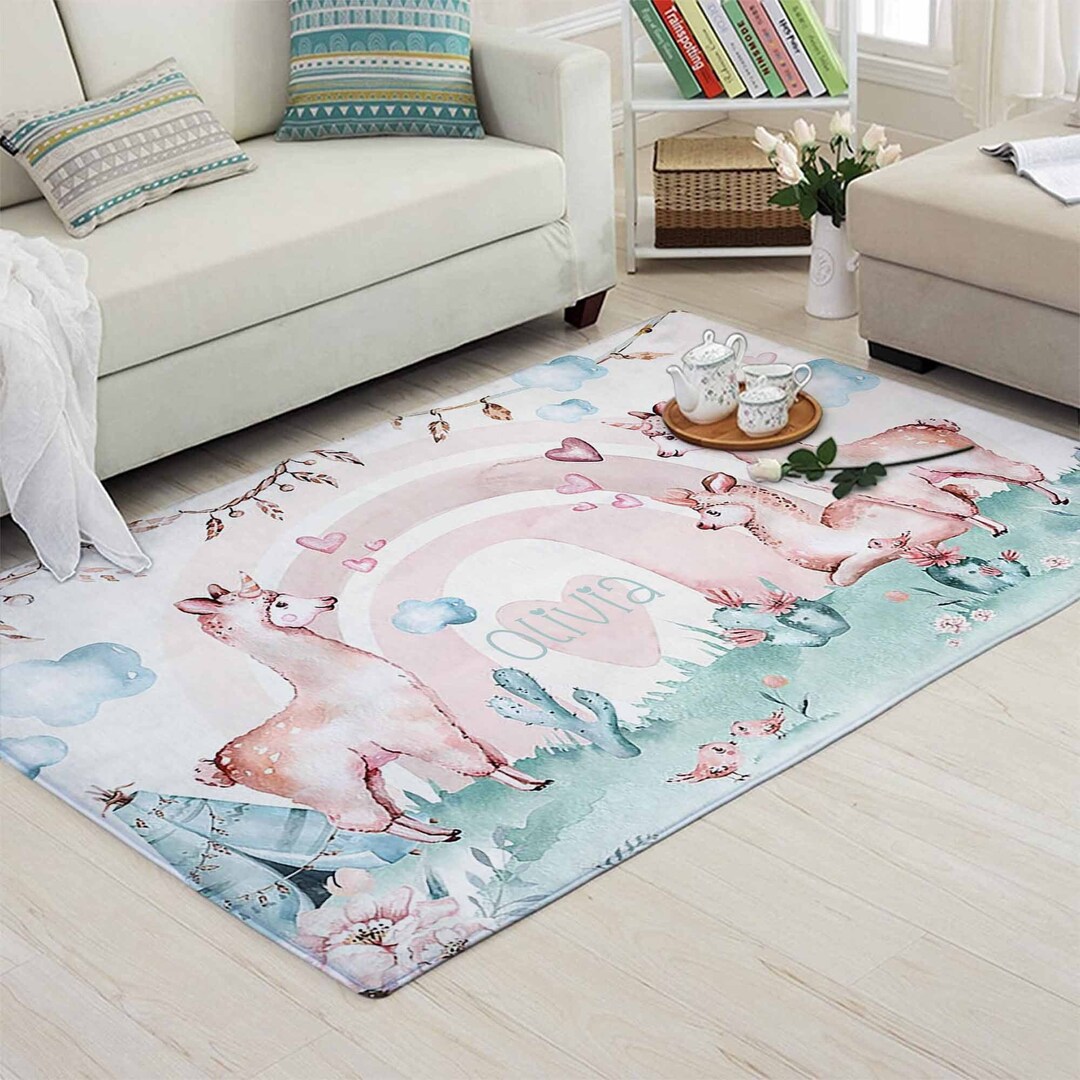 Llama Family Nursery Rug Safari Animals Carpet Custom Name - Etsy