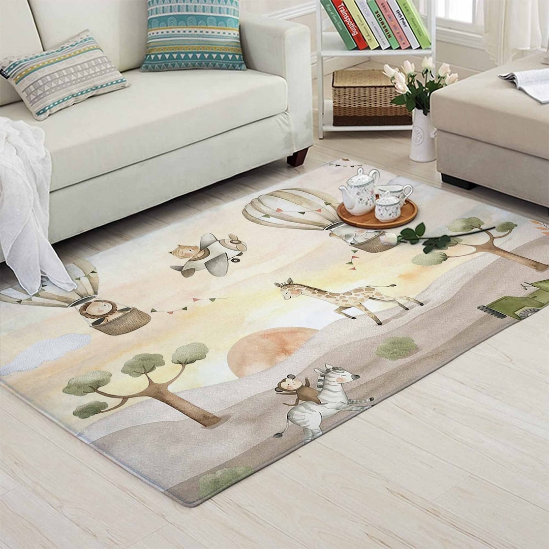 Safari Animals and Friends Rug Little Explorer Nursery Carpet Flying ...