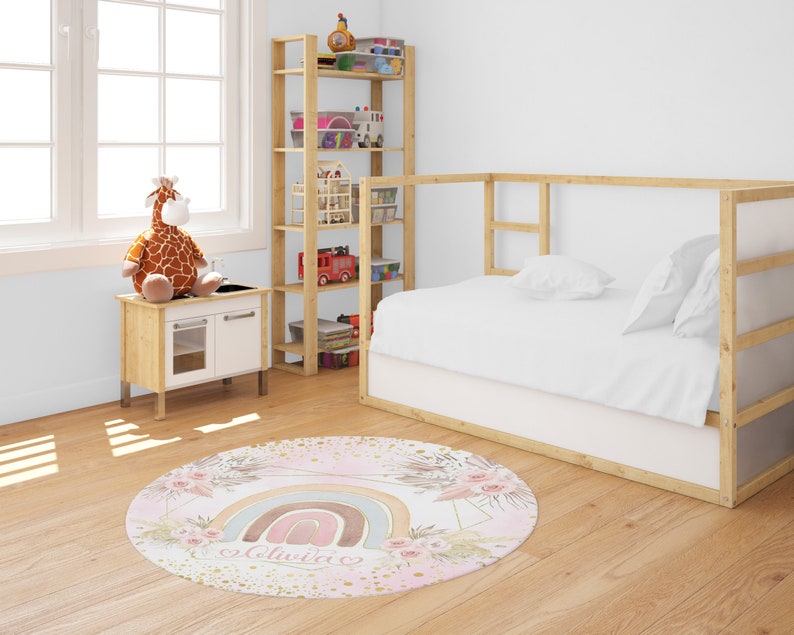 Boho Rainbow Round Rug Personalized Floral Nursery Carpet - Etsy