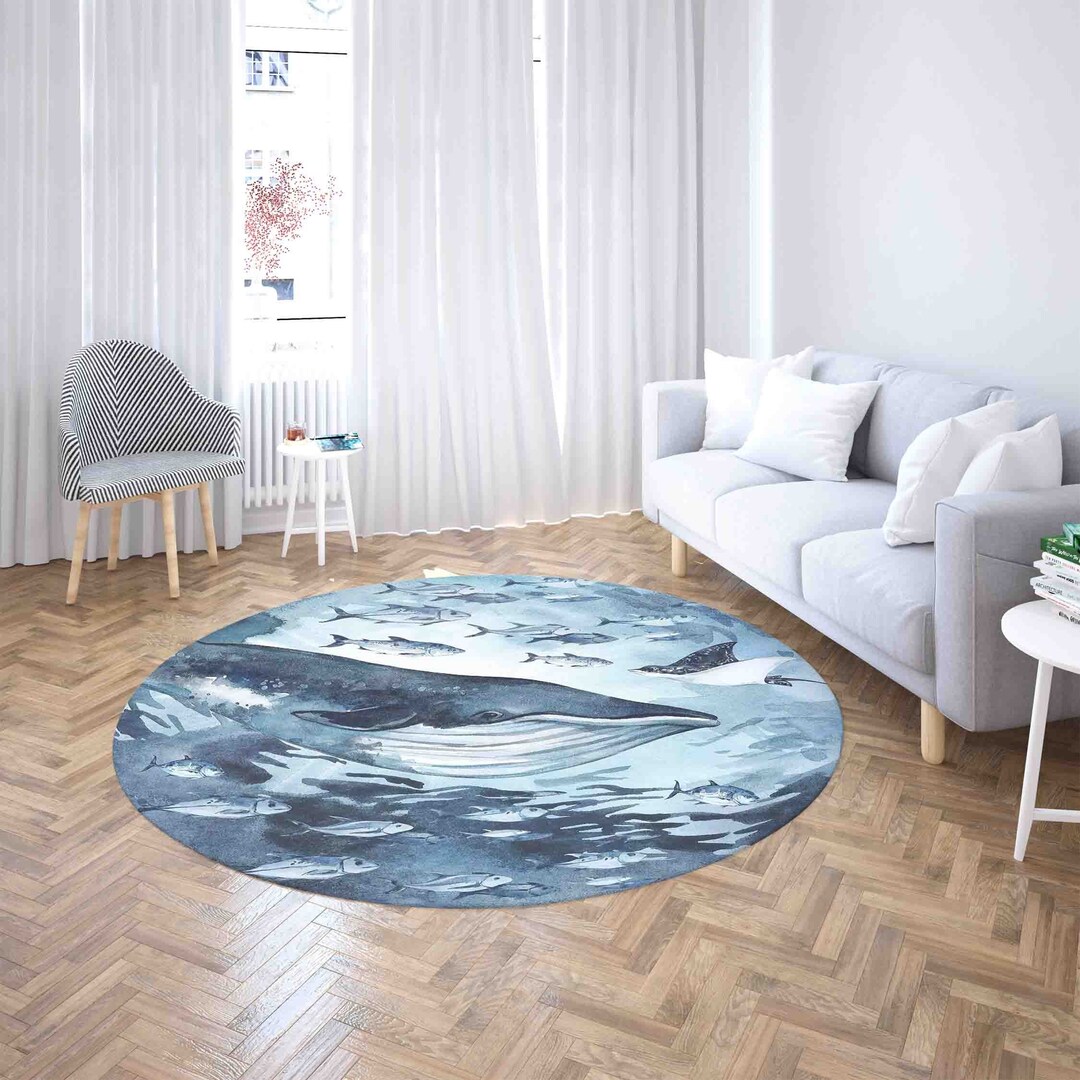 Ocean Whale Rug Sea Animals Carpet Ocean Lover Home Decor Nursery Kids ...