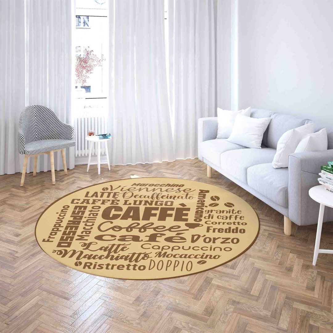 Coffee Quote Round Rug, Home Cafe Carpet, Coffee Lover Home Decor ...