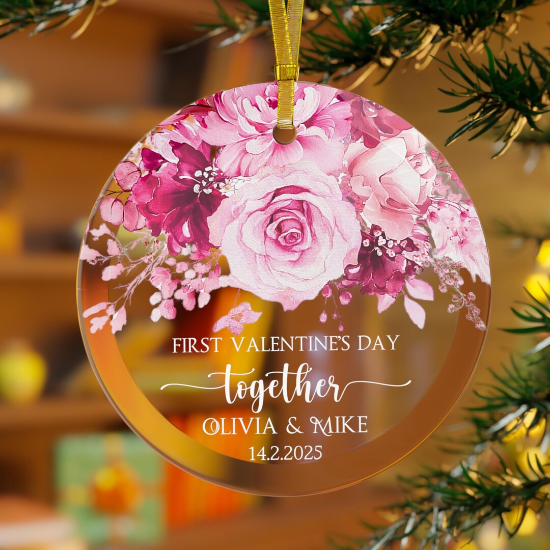 First Valentine’s Day Together Rose Love Couple Ornament, Personalized ...