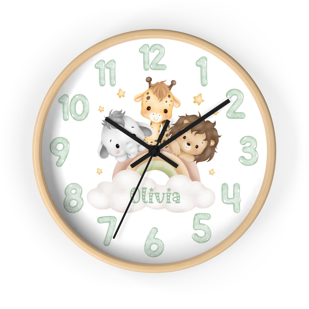 Personalized Safari Animals Nursery Clock, Rainbow Baby Room Decor - Etsy