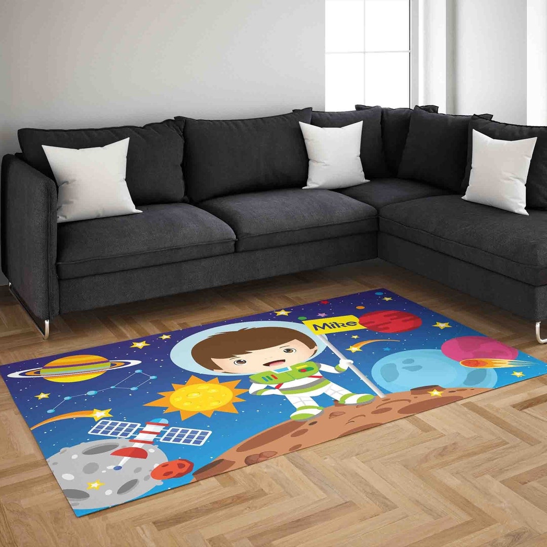 Little Astronaut Rug, Universe Space Carpet, Boys Room Decor, Custom ...