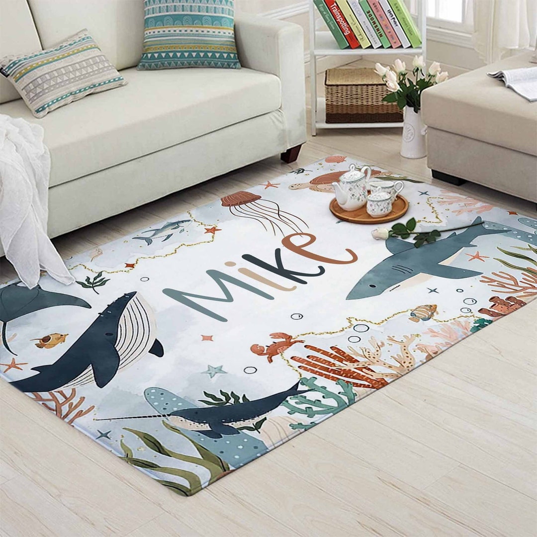 Ocean Shark Nursery Rug, Sea Shark Baby Boy Room Decor, Underwater ...