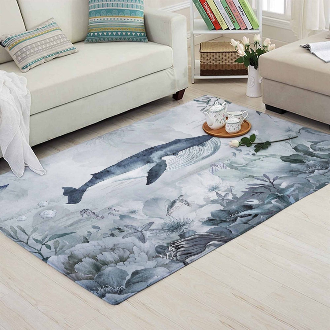 Sea Whale Area Rug Ocean Animals Nursery Mat Sea Animal Carpet Baby ...