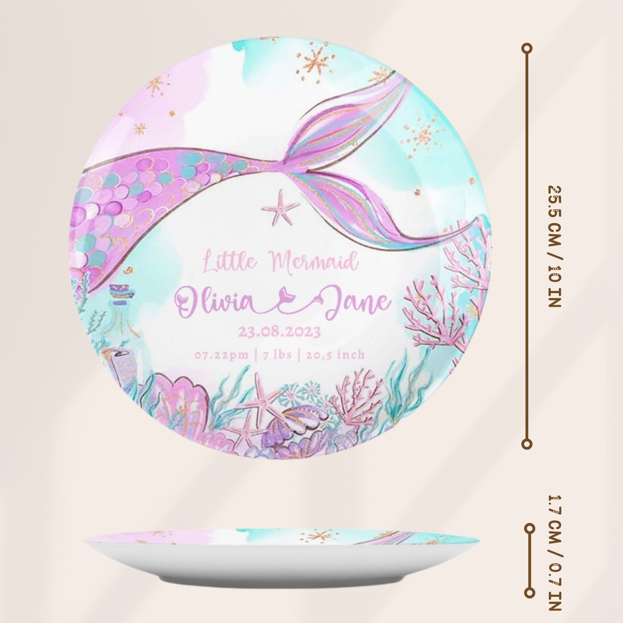 Little Mermaid Ceramic Keepsake Plate, Custom Baby Stats Ornament - Etsy