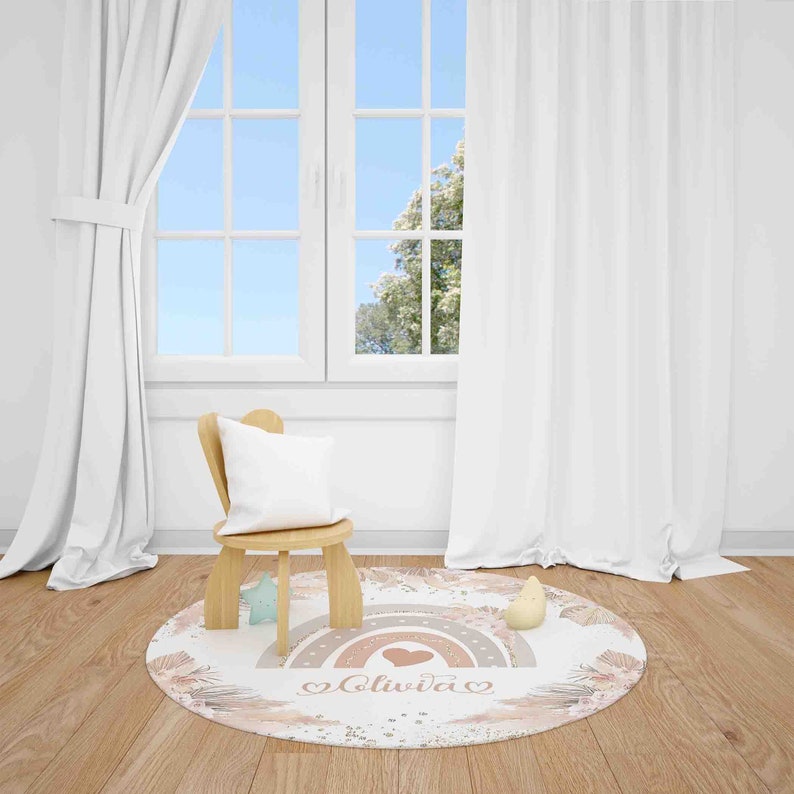 Boho Rainbow Carpet Personalized Floral Nursery Rug Spring - Etsy