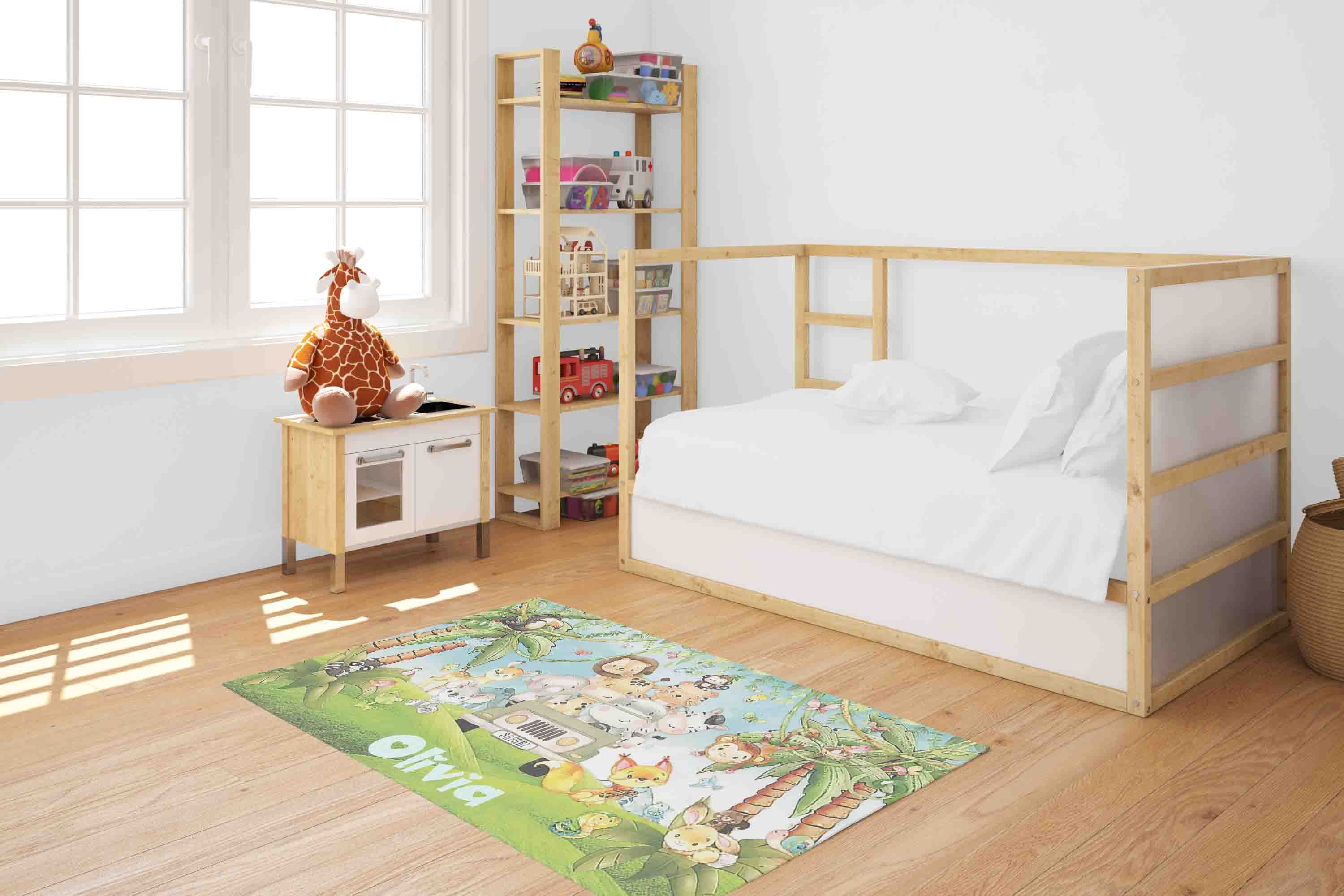 Tropical Jungle Rug Safari Animals Carpet Custom Name - Etsy