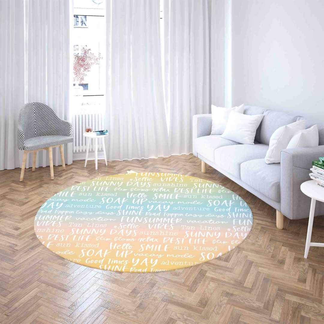 Fun Summer Word Cloud Round Rug, Beach Lover Carpet, Sunny Days Home ...