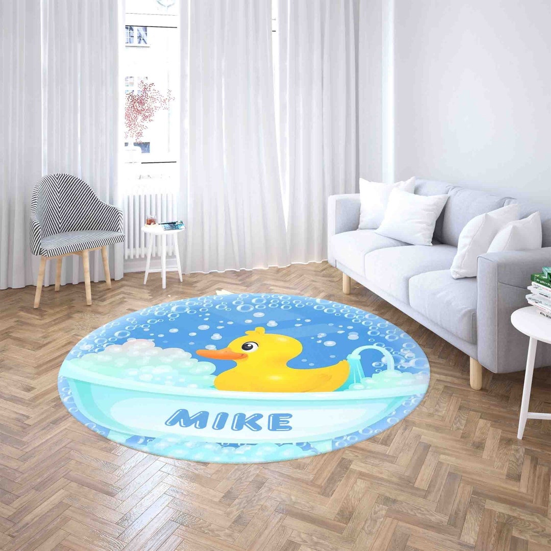 Bubble Duck Round Rug Custom Name Nursery Carpet Ducky Baby Shower Gift ...