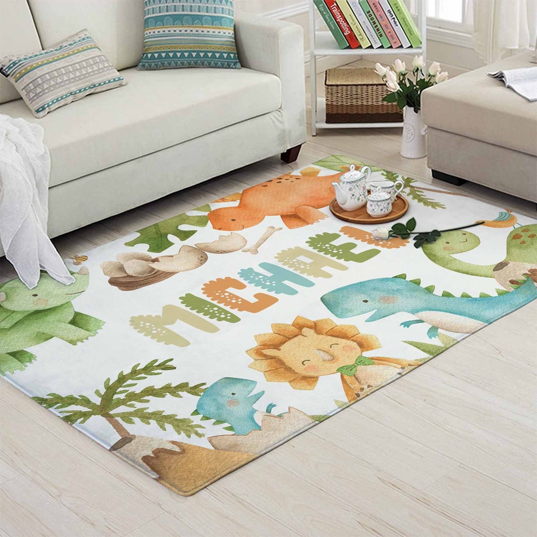 Dinosaur Nursery Rug, Dino Baby Boy Room Decor, Tropical Forest Carpet ...