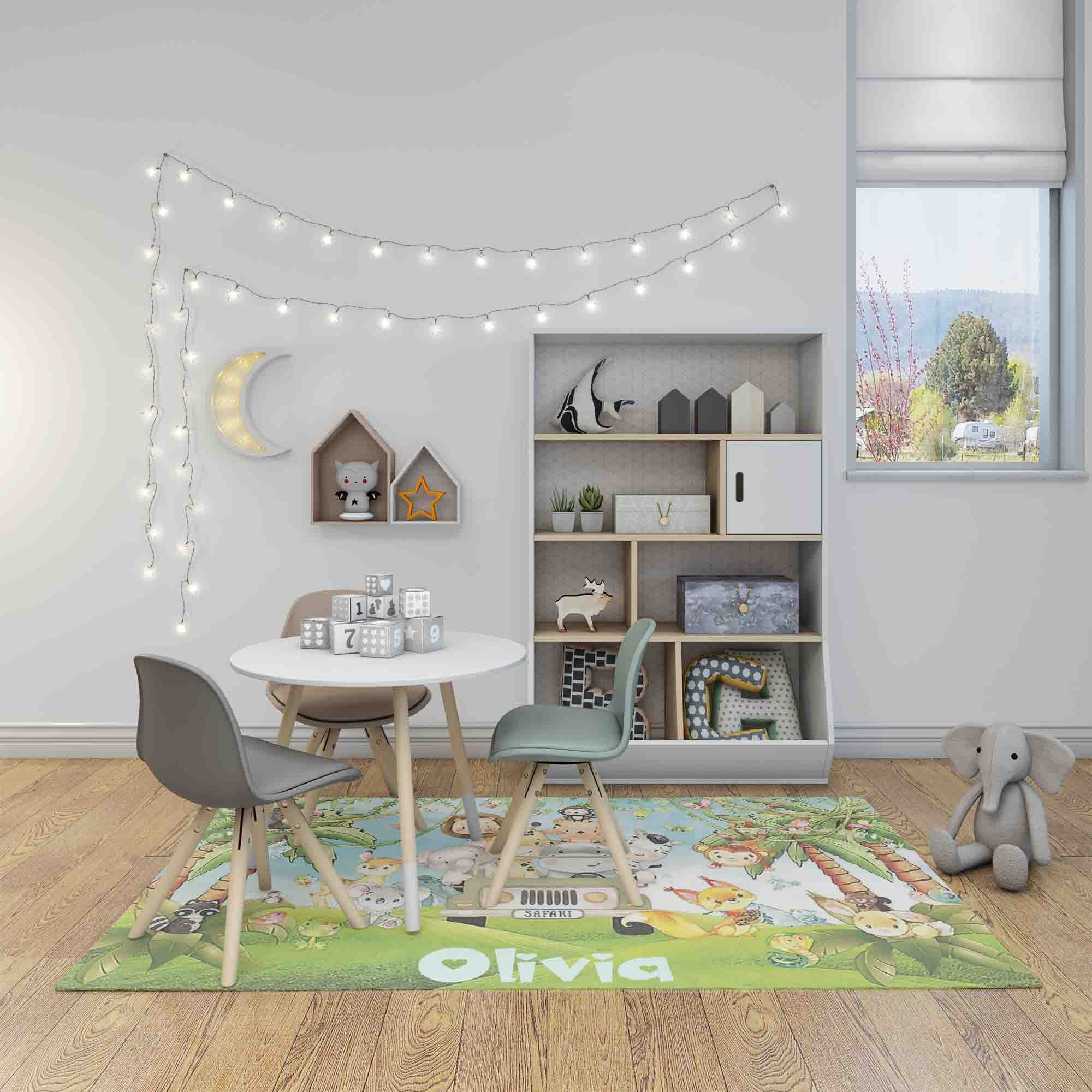 Tropical Jungle Rug Safari Animals Carpet Custom Name - Etsy