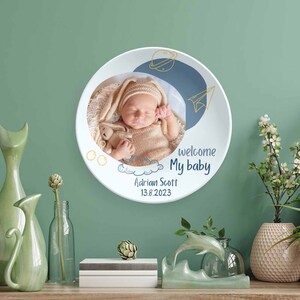 Baby Name Sign Birth Announcement Custom Photo Plate Baby Keepsake ...