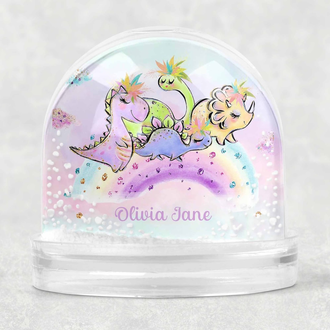 Baby Dino Snow Globe Rainbow Nursery Gift Kids Christmas Gift for ...