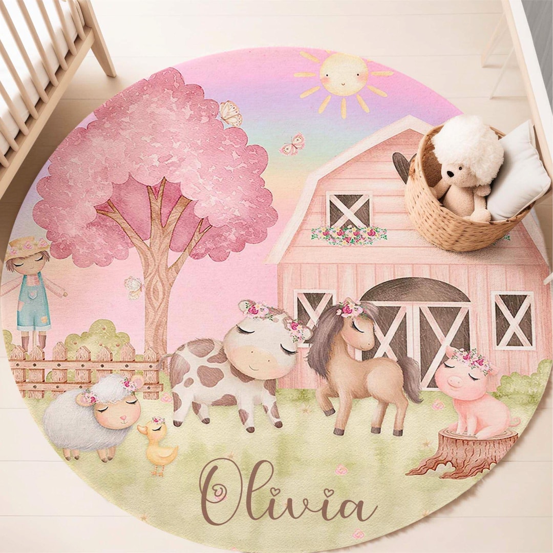 Farm Animals Nursery Rug Girls Room Decor Playroom Area Rug Custom Baby ...