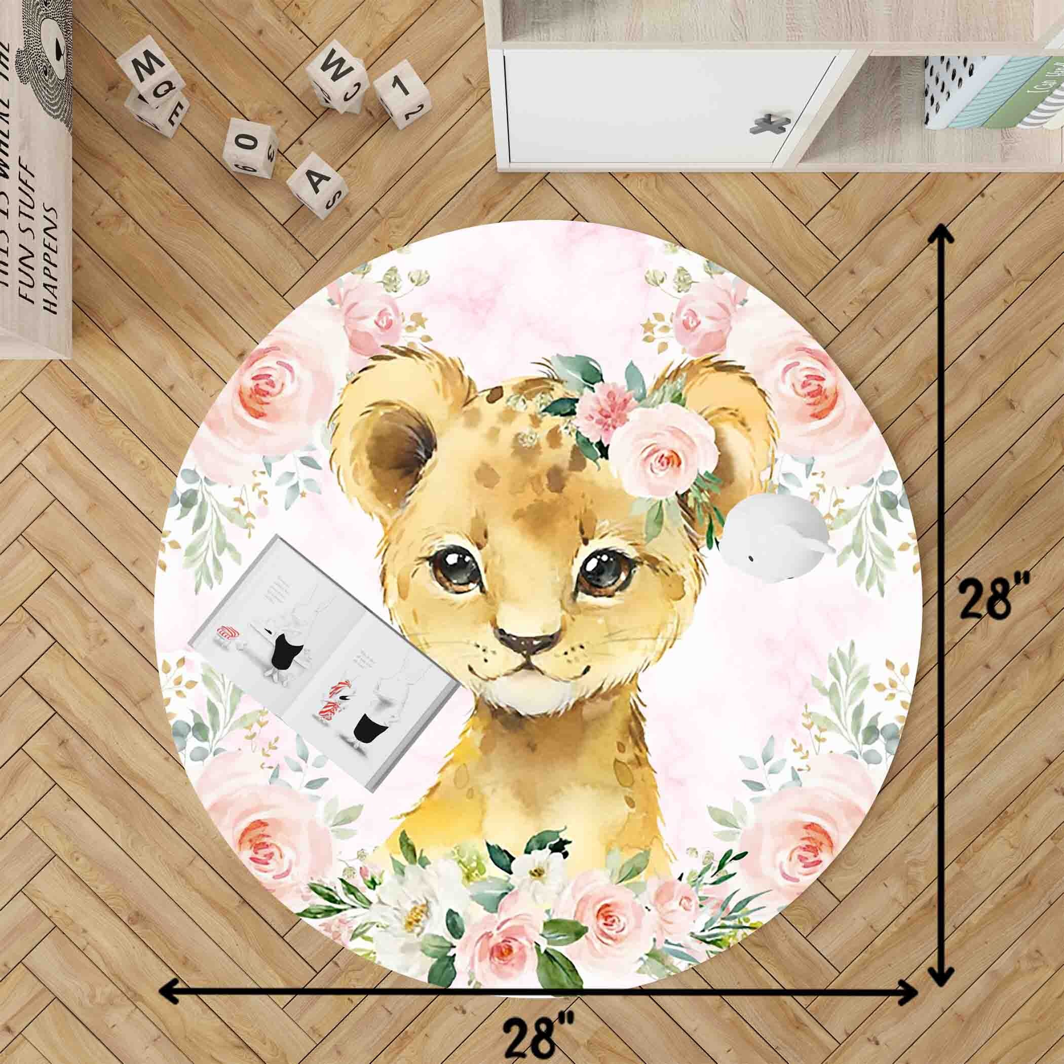 Baby Lion Round Carpet Safari Animals Nursery Rug Pink - Etsy