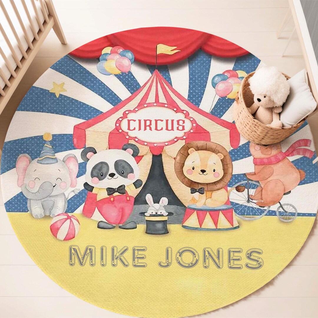 Circus Animals Round Rug Personalized Nursery Mat Round Playmat ...