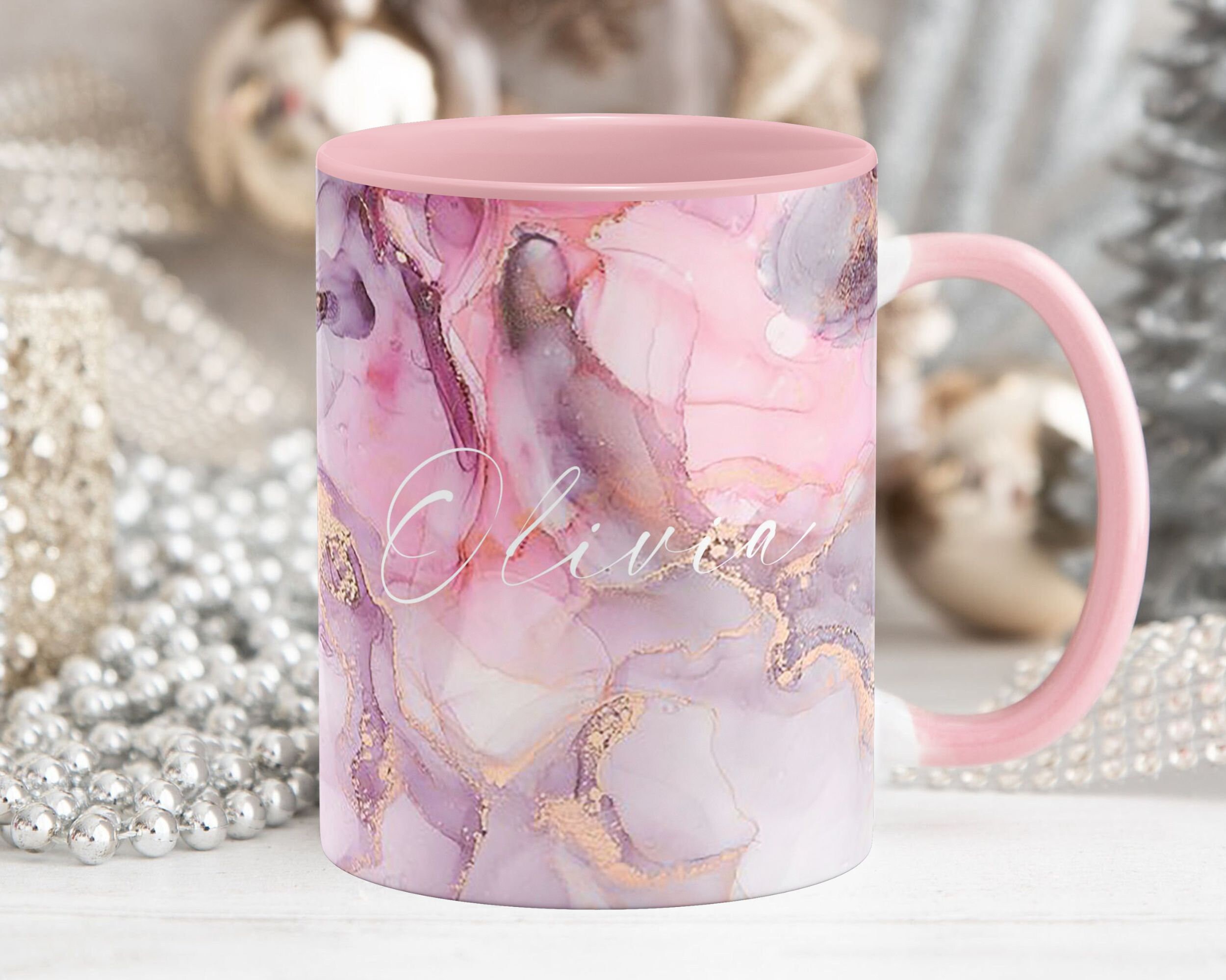 Pink Marble Mug, Custom Signature Mug, Personalised Mug, Coffee Tea Cup ...