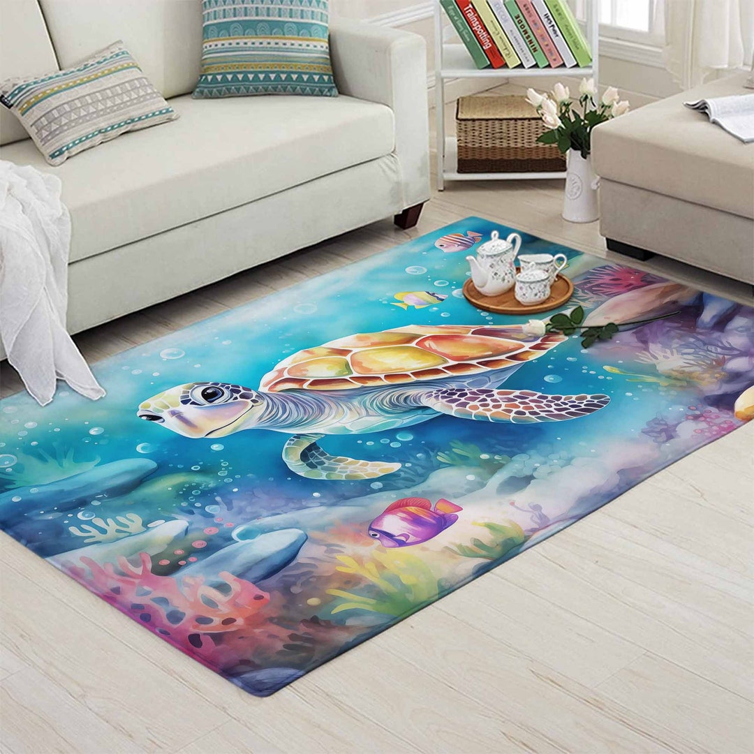 Sea Turtle Rug Ocean Aquarium Carpet Sea Animals Nursery Mat Ocean Home ...