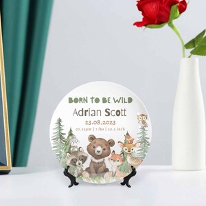 Birth Stats Sign Baby Announcement Customized Plate Woodland Animal ...