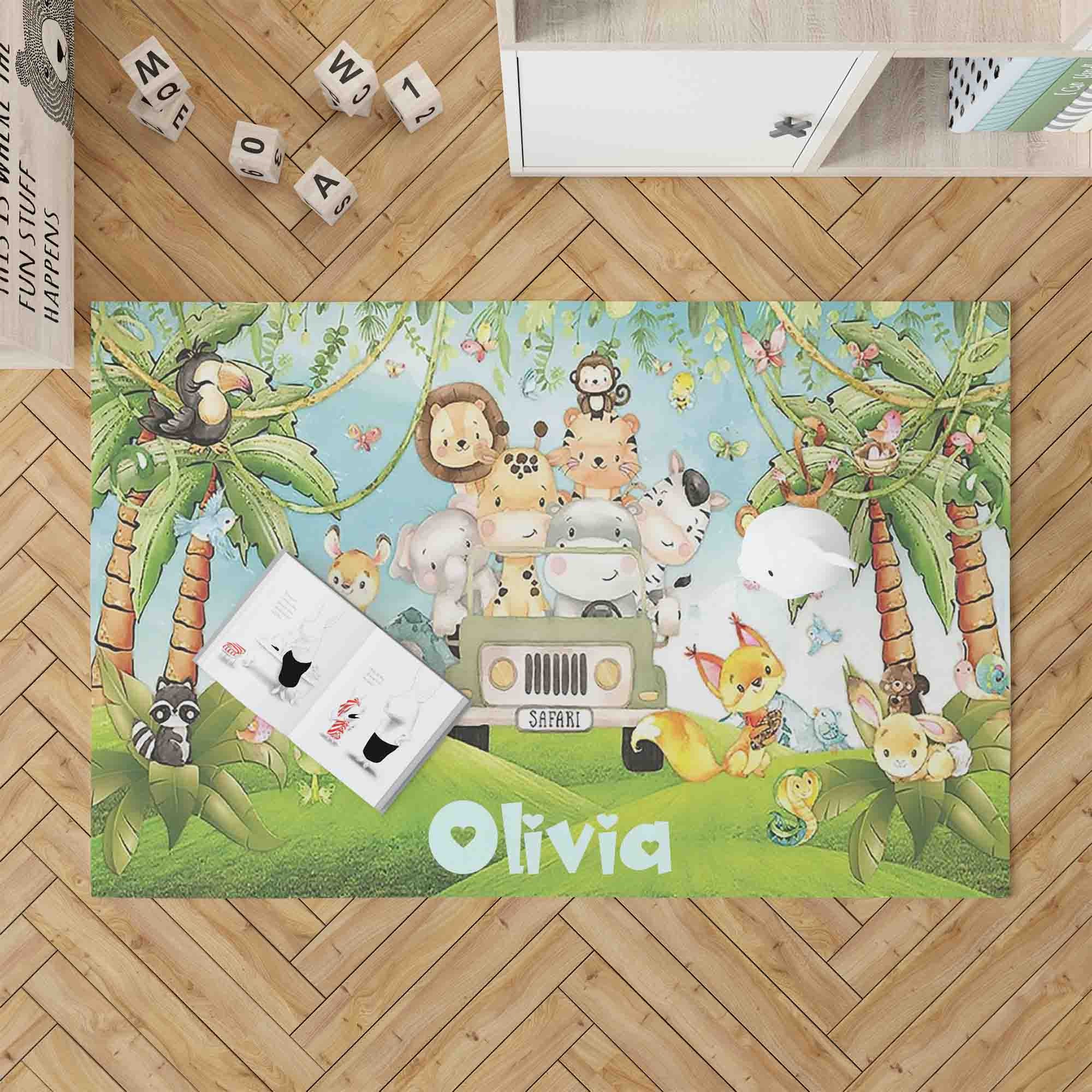 Tropical Jungle Rug Safari Animals Carpet Custom Name - Etsy