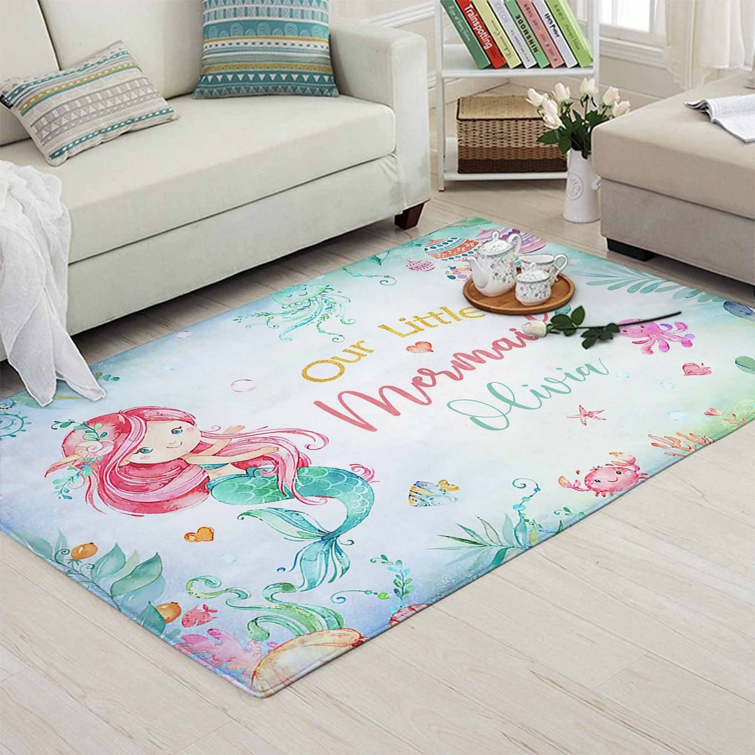 Little Mermaid Nursery Rug, Baby Girl Room Decor, Underwater World ...