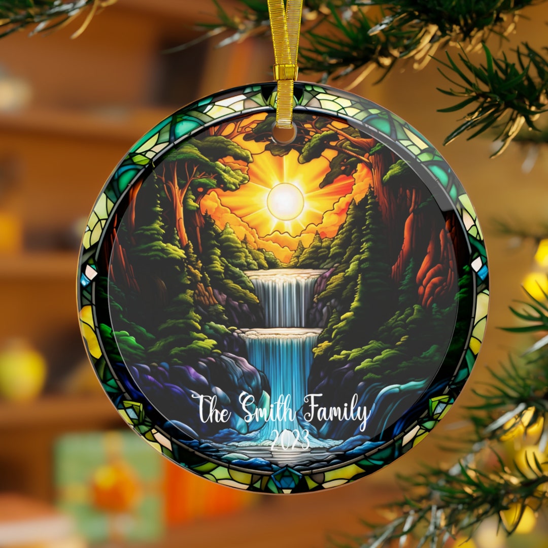 Waterfall Sunrise Family Name Ornament Outdoor Adventure Personalized ...