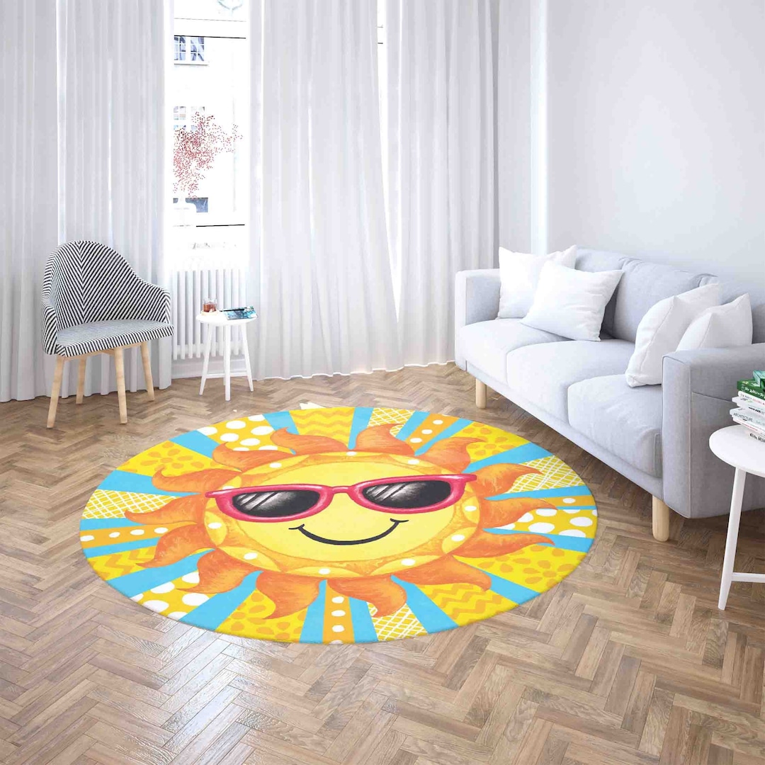 Summer Sunshine Round Rug, Retro Sunburst Carpet, Sun Lover Home Decor ...