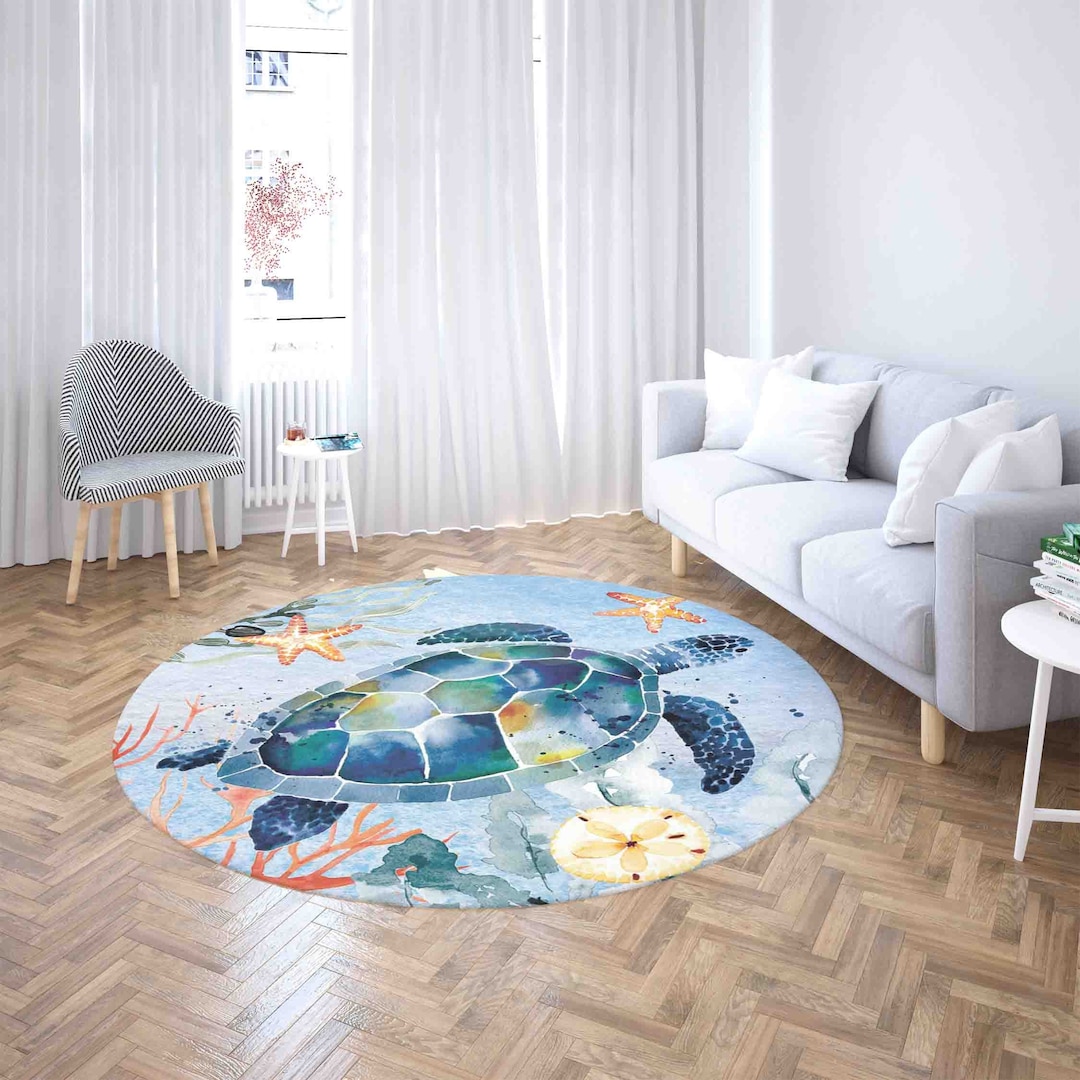Sea Turtle Carpet Rug, Sea Starfish Underwater Mat, Ocean Lover Home ...