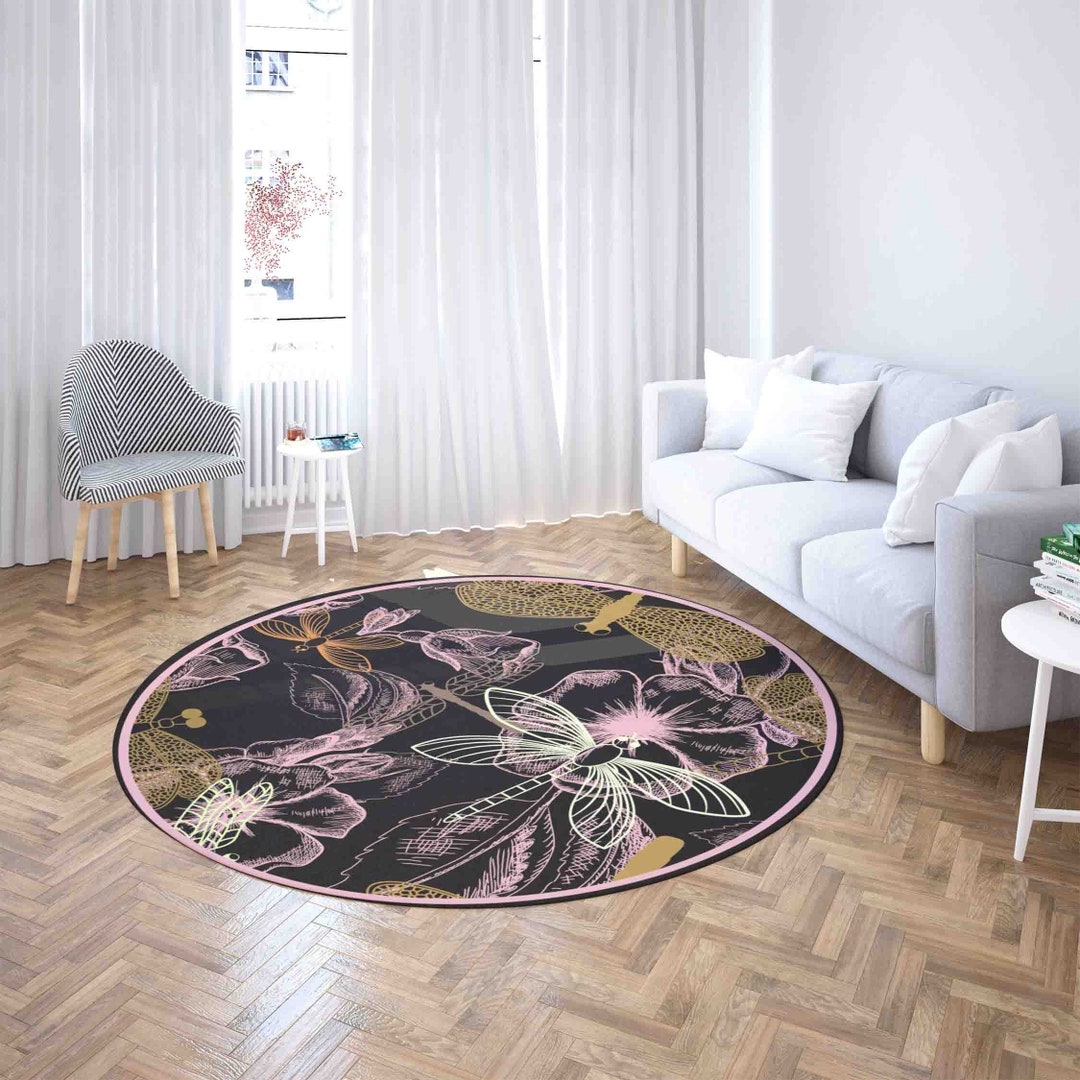 Vintage Dragonfly Round Rug, Cottagecore Carpet, Spring Home Decor ...