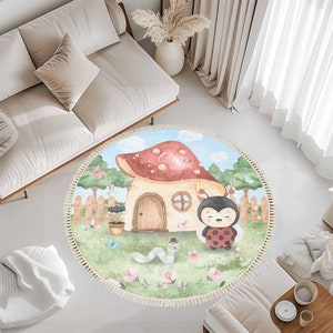 Ladybug Nursery Rug, Ladybird Baby Girl Room Decor, Mushroom Carpet ...
