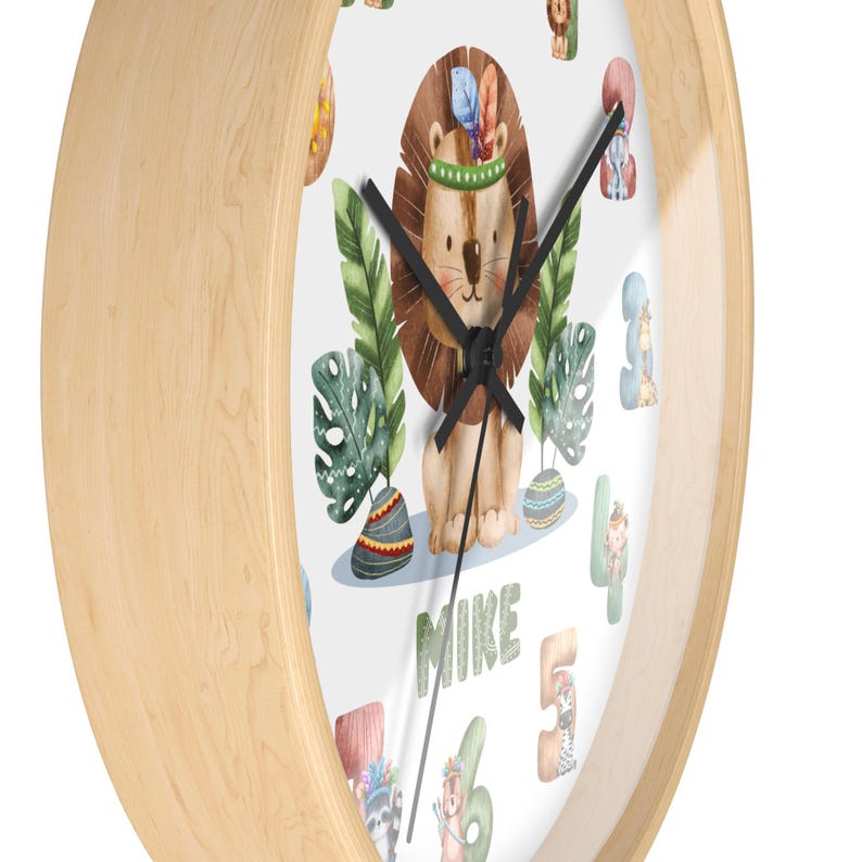 Lion Safari Animals Clock Wall Personalized Nursery Clock Baby Room ...