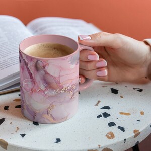 Pink Marble Mug, Custom Signature Mug, Personalised Mug, Coffee Tea Cup ...