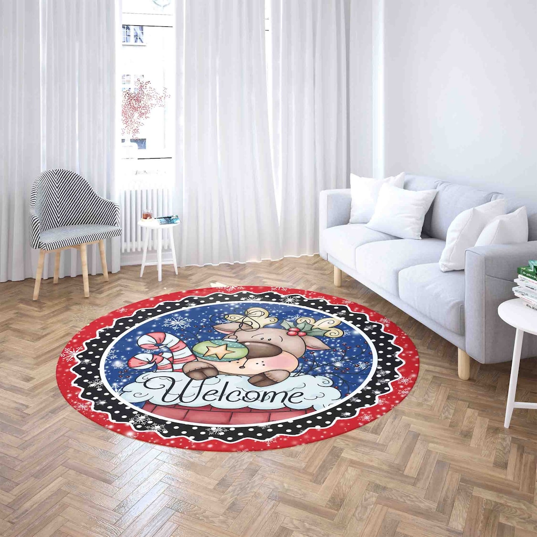 Christmas Reindeer Carpet Rug, Welcome Home Mat, Winter Xmas Home Decor ...