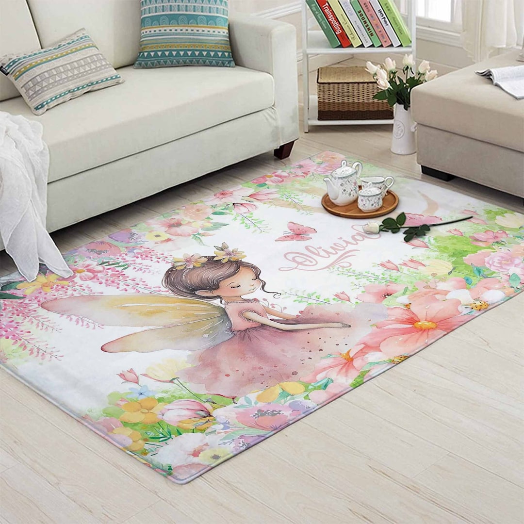 Enchanted Forest Nursery Rug, Fairy Girl Carpet, Spring Floral Garden ...