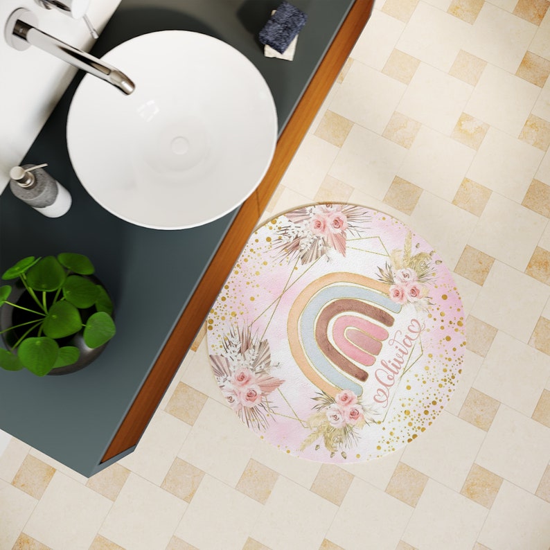 Boho Rainbow Round Rug Personalized Floral Nursery Carpet - Etsy