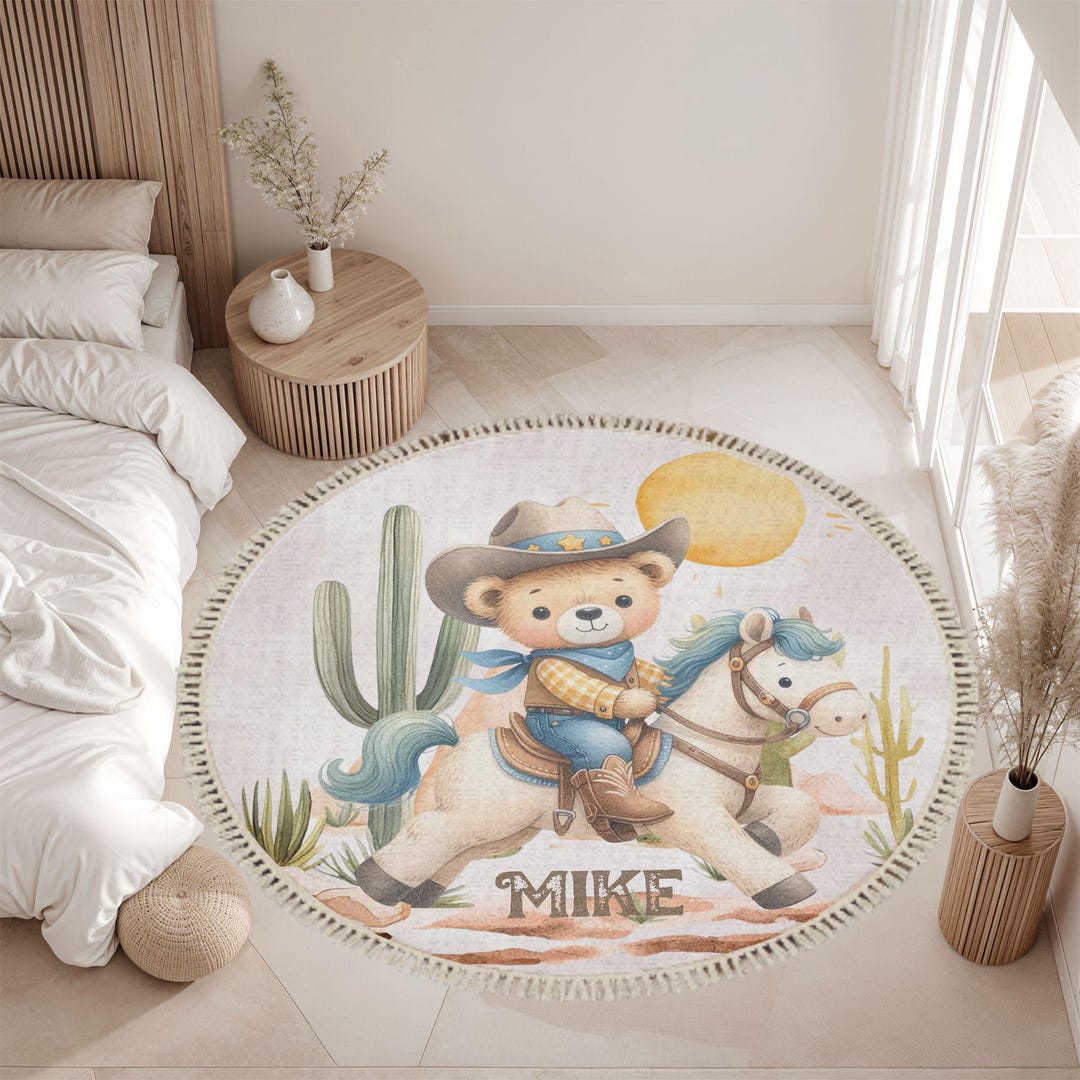 Cowboy Round Rug Western Nursery Carpet Animal Rug Baby Room Playmat ...
