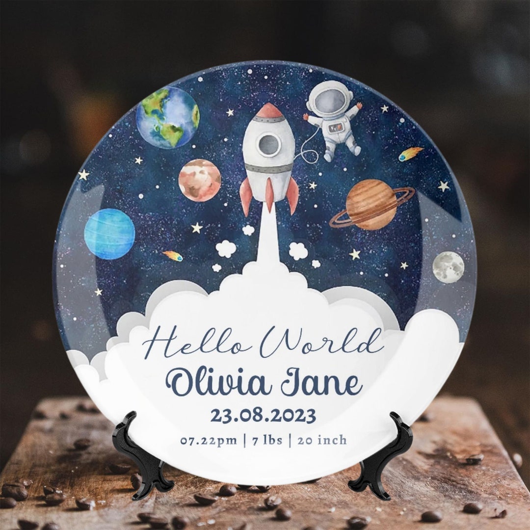 Birth Announcement Sign Baby Stats Customized Plate Astronaut Custom ...