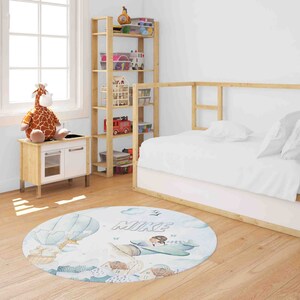Flying Airplane Round Carpet Little Aviator Rug Custom Name Nursery Mat ...