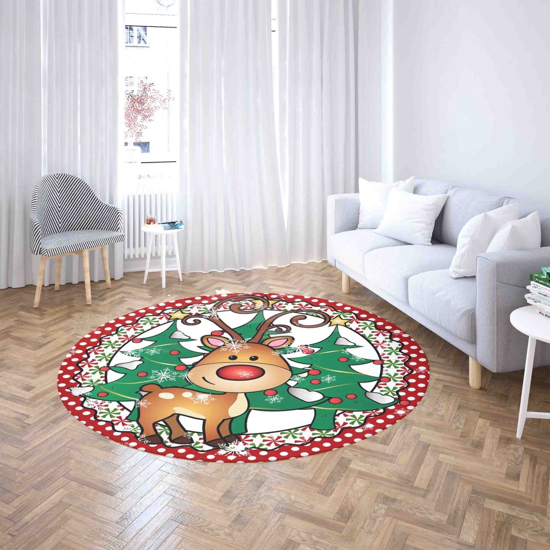 Christmas Reindeer Carpet Rug, Xmas Trees Mat, Winter Holidays Home ...