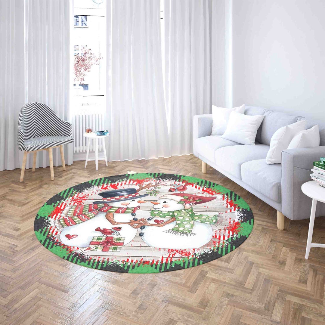 Christmas Snowman Carpet Rug, Winter Couple Snowmen Mat, Xmas Home ...