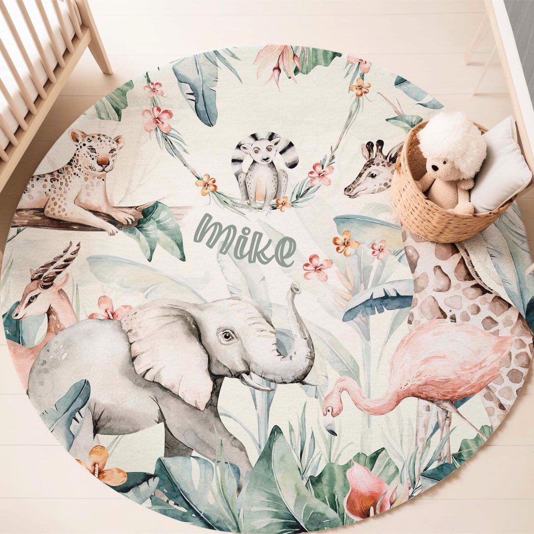 Safari Animals Rug Forest Animal Nursery Carpet Baby Room Playmat ...